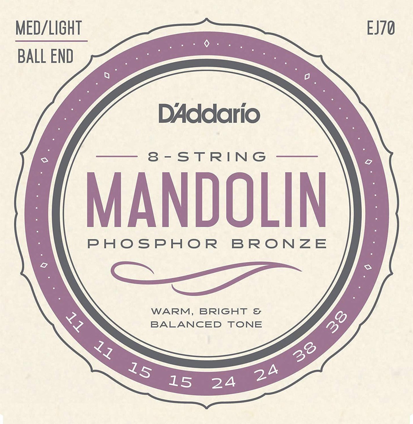 D'Addario Mandolin Ball End, Medium/Light Phosphor Bronze Strings EJ70 ...
