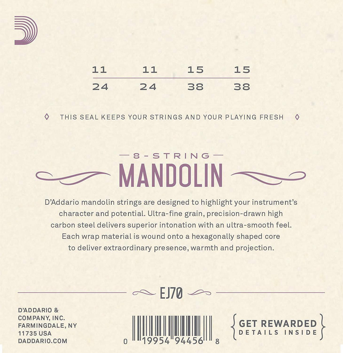 D'Addario Mandolin Ball End, Medium/Light Phosphor Bronze Strings EJ70 ...