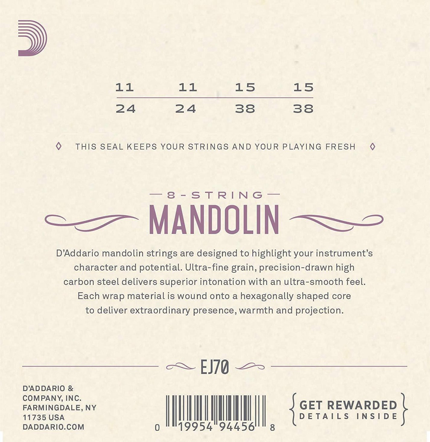 D'Addario Mandolin Ball End, Medium/Light Phosphor Bronze Strings EJ70 ...