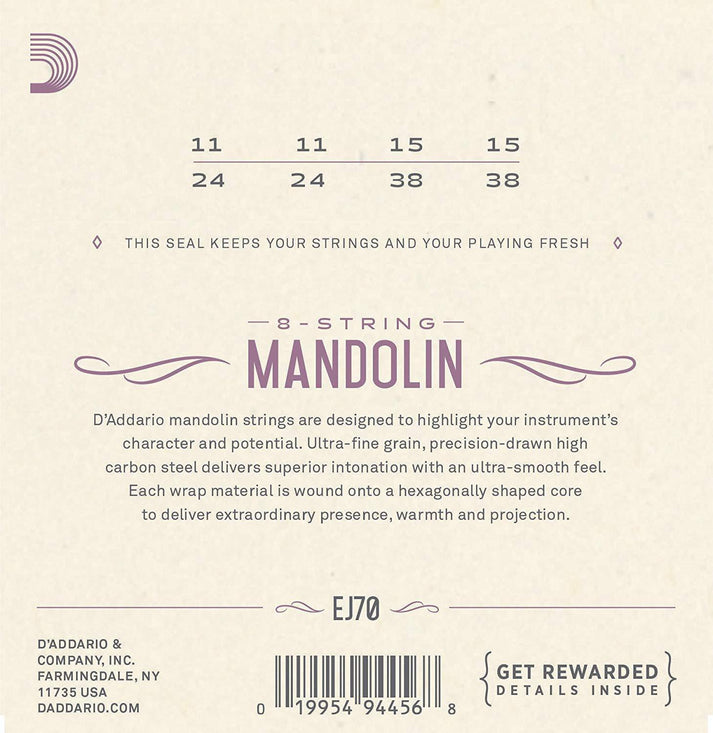 D'Addario Mandolin Ball End, Medium/Light Phosphor Bronze Strings EJ70 ...