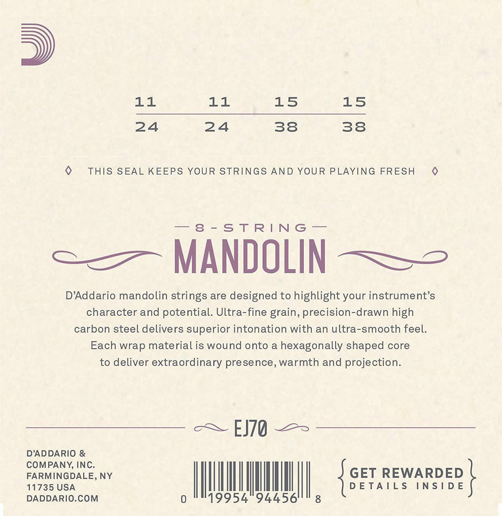 D'Addario Mandolin Ball End, Medium/Light Phosphor Bronze Strings EJ70 ...