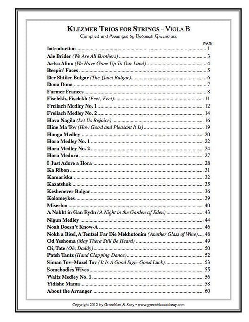 Klezmer Trios for Strings - Viola B – Lark in the Morning